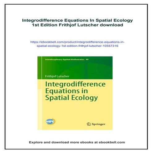 Integrodifference Equations In Spatial Ecology 1st Edition Frithjof ...