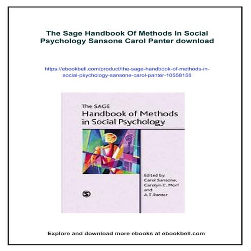 The Sage Handbook Of Methods In Social Psychology Sansone Carol Panter ...