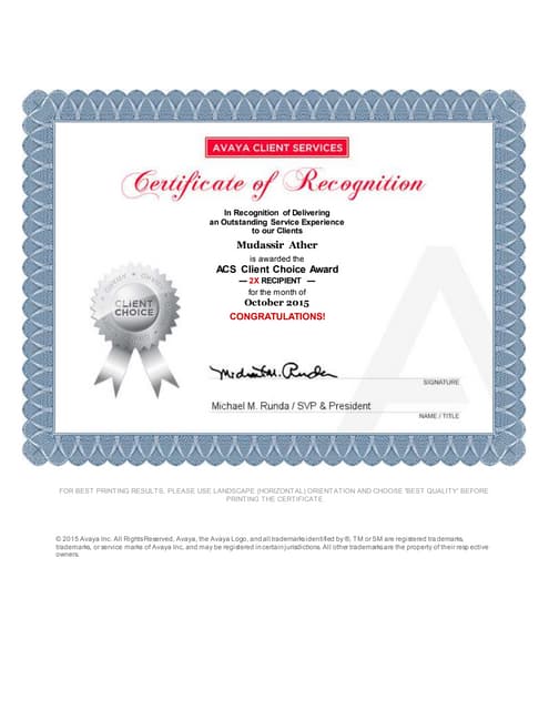 Avaya Client Choice Award | PDF