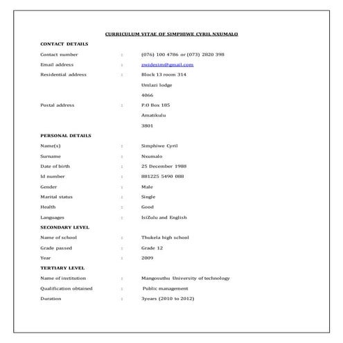 CURRICULUM VITAE of SIMPHIWE C. NXUMALO (1) | DOCX