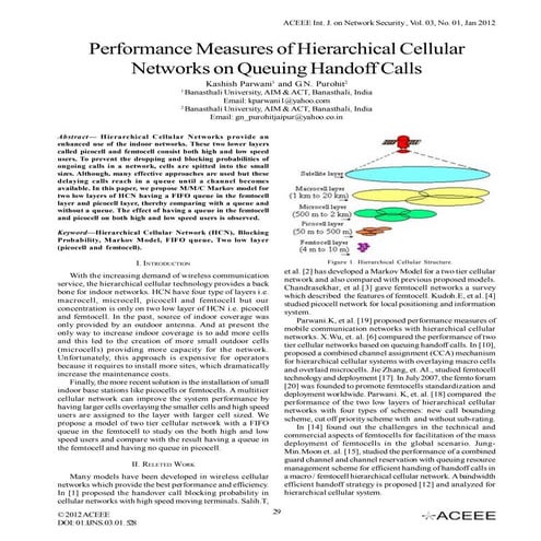 Performance Measures Of Hierarchical Cellular Networks On Queuing Handoff Calls Pdf Computer