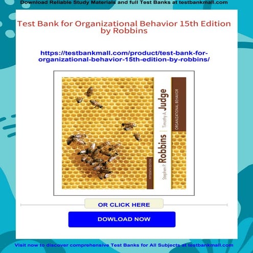 Test Bank for Organizational Behavior 15th Edition by Robbins | PDF