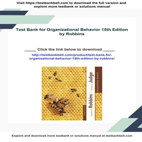 Test Bank for Organizational Behavior 15th Edition by Robbins | PDF