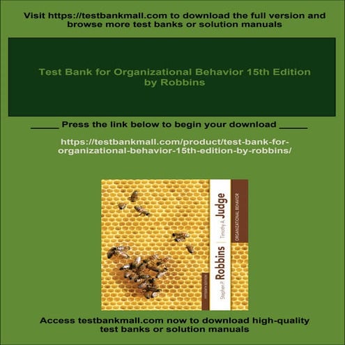 Test Bank for Organizational Behavior 15th Edition by Robbins | PDF