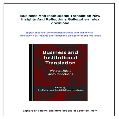 Business And Institutional Translation New Insights And Reflections Gallegohernndez | PDF
