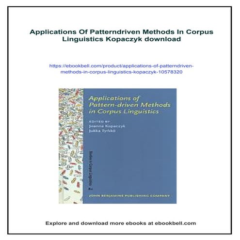 Applications Of Patterndriven Methods In Corpus Linguistics Kopaczyk | PDF