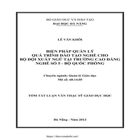 Luận văn Biện pháp quản lý quá trình đào tạo nghề cho bộ đội xuất ngũ tại trường Cao đẳng nghề ...