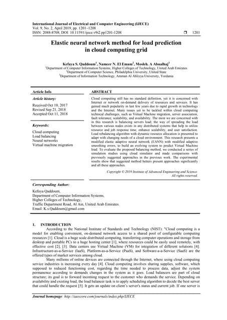 Elastic Neural Network Method For Load Prediction In Cloud Computing