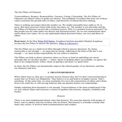 The Six Pillars of Character | PDF
