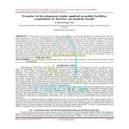 Transfer of development rights applied in public facilities acquisition ...