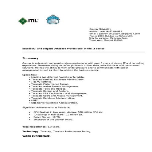 Gaurav_CV | DOC | Databases | Computer Software and Applications