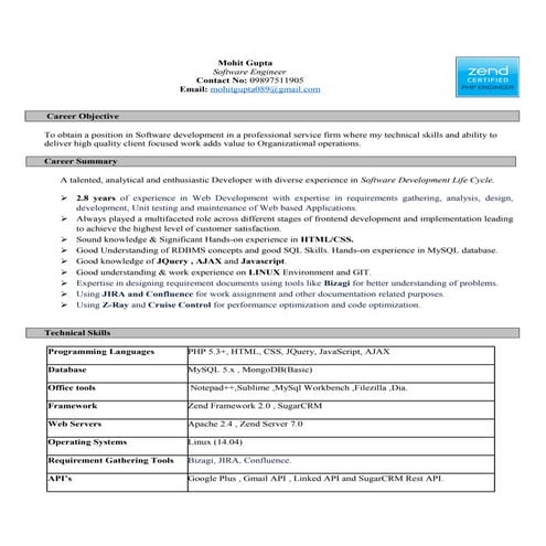 Mohit Gupta Resume | DOC