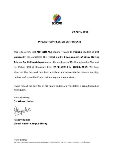 wipro internship certificate | PDF