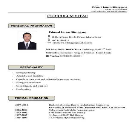 Curriculum Vitae Edward L Sitanggang | PDF
