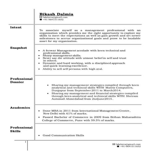 Bikash Dalmia-CV(MBA) | PDF