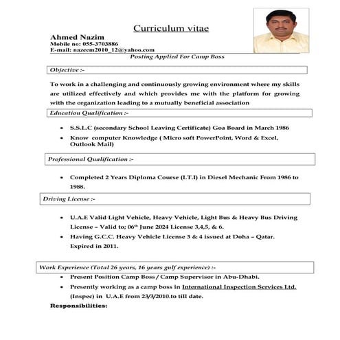 Nazim cv Camp Boss | DOC