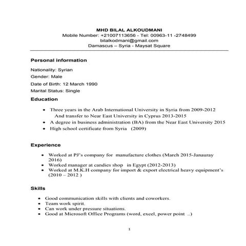 CV-BA-Bilal Koudmani | PDF