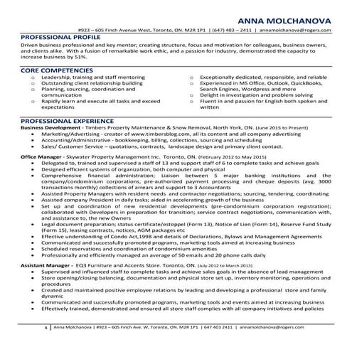Anna Molchanova - Resume and History of Achievement