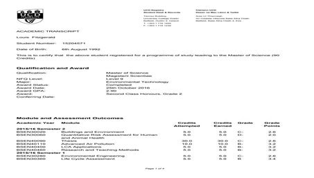 UoA Transcript Leon Smyth | PDF