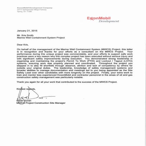 Recommendation Letter (Bryan Duran - ExxonMobil) | PDF