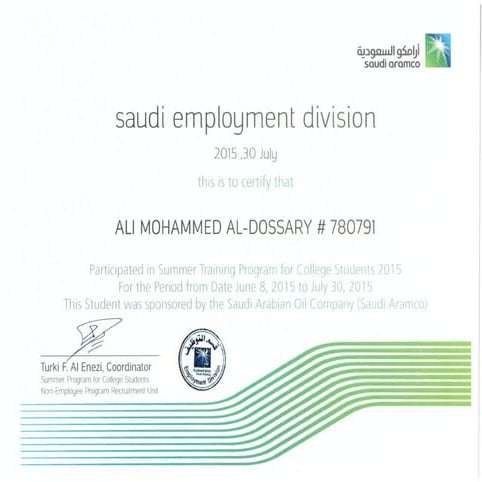 aramco summer training | PDF