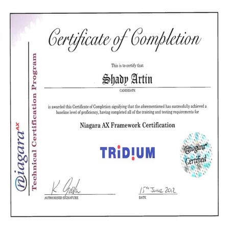 Tridium Certificate | PDF