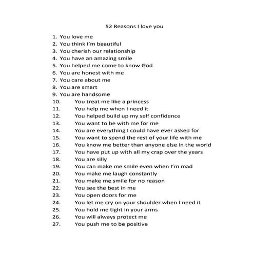 52 Reasons Why I Love You Word Template
