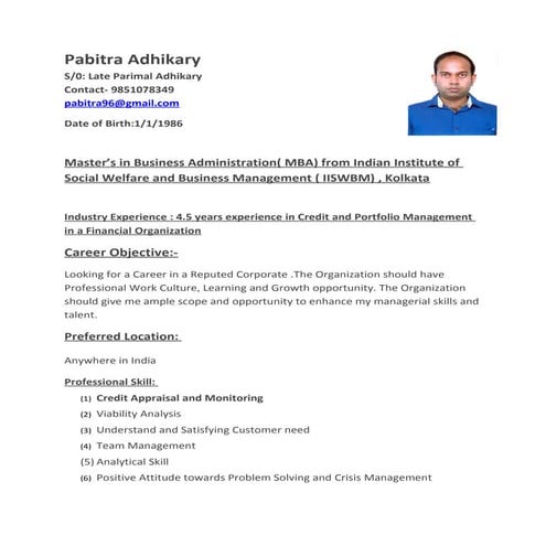 PABITRA ADHIKARY RESUME CREDIT MANAGER | DOC