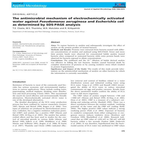 The antimicrobial mechanism of ECA water against pseudomonas aeruginosa ...