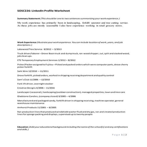 SOSC226_M01_LinkedIn Profile Worksheet_CE_JET032315 | DOCX