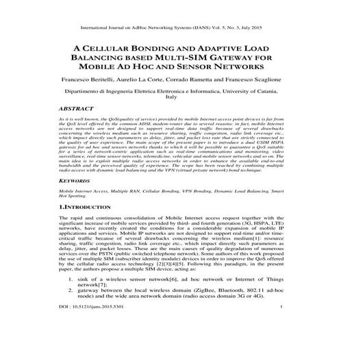 A Cellular Bonding And Adaptive Load Balancing Based Multi Sim Gateway For Mobile Ad Hoc And