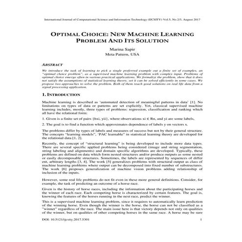 Optimal Choice : New Machine Learning Problem and Its Solution | PDF
