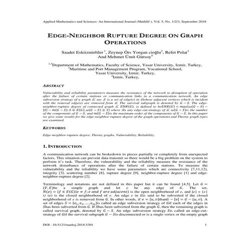 EDGE-NEIGHBOR RUPTURE DEGREE ON GRAPH OPERATIONS | PDF