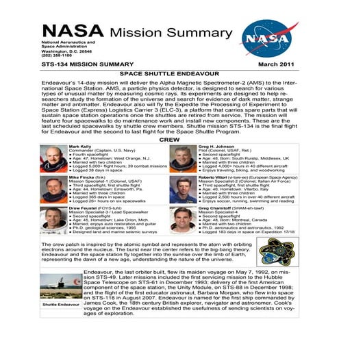 STS-135 Mission Summary - Space Shuttle Atlantis | PDF