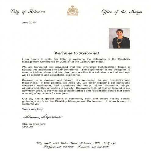 Welcome Letter from Mayor | PDF