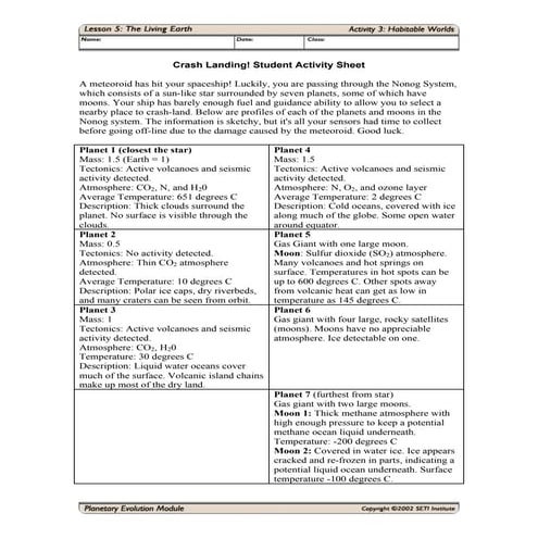 Activity Worksheet in Earth Science: Properties of a Habitable Planet | PDF