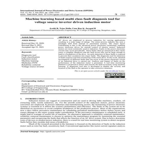 Machine Learning Based Multi Class Fault Diagnosis Tool For Voltage Source Inverter Driven 