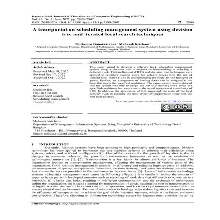 A transportation scheduling management system using decision tree and ...
