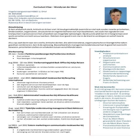 CV Wendy van der Meer | PDF