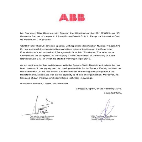 ABB Recommendation LetterEN | PDF | Business | Business and Finance