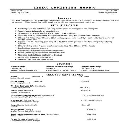 Entry level healthcare management resume | DOCX
