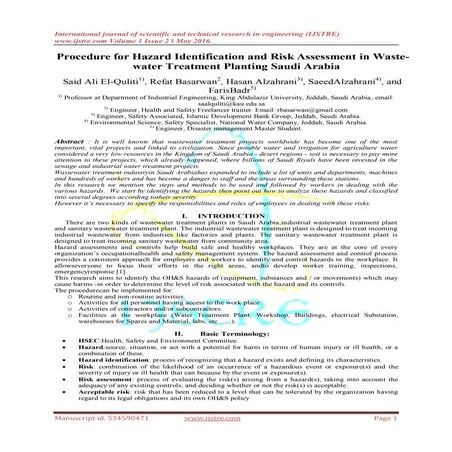 Procedure for Hazard Identification and Risk Assessment in Wastewater ...