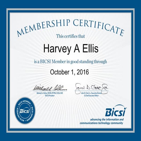 Ellis Harvey-BICSI Membership Certificate | PDF