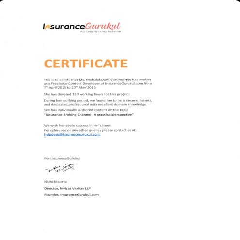 INSURANCE GURUKUL CERTIFICATE | PDF