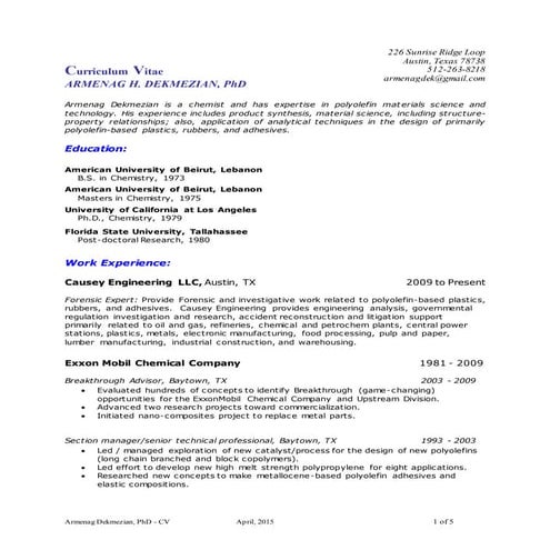Dekmezian CV April 2015 | DOCX
