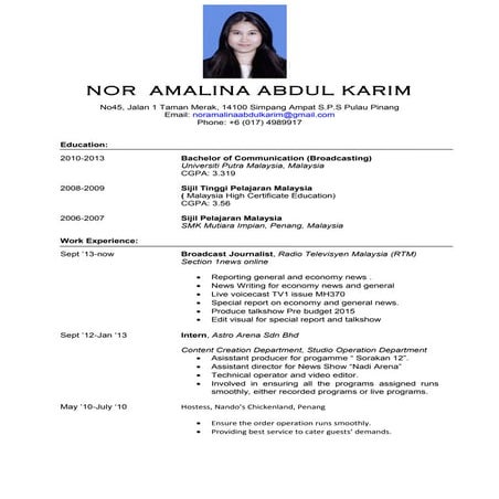 resume update lina | DOC