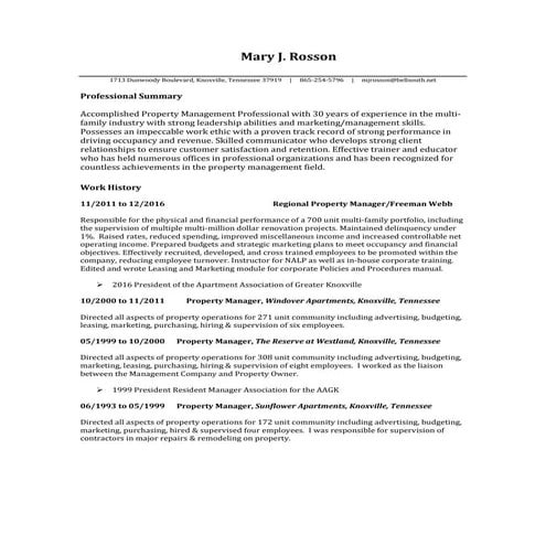 Resume - Mary Rosson, ARM | PDF