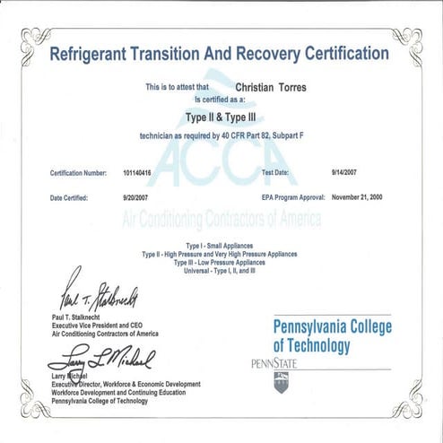 Refrigeration Certificate | PDF