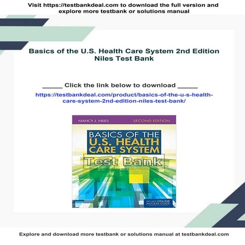 Basics of the U.S. Health Care System 2nd Edition Niles Test Bank | PDF
