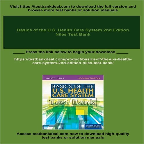 Basics of the U.S. Health Care System 2nd Edition Niles Test Bank | PDF